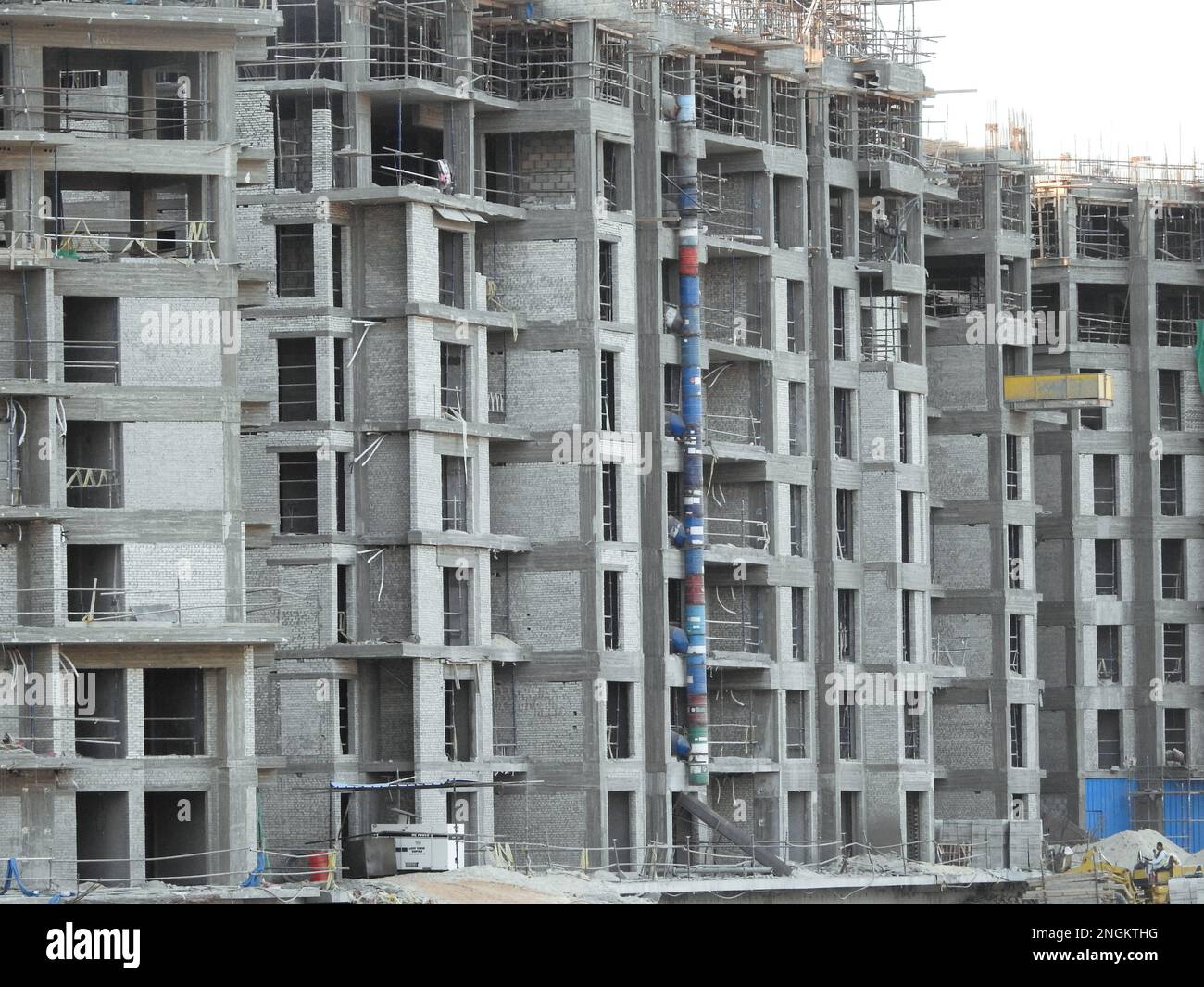 A construction site of new residential buildings and high rise with ...