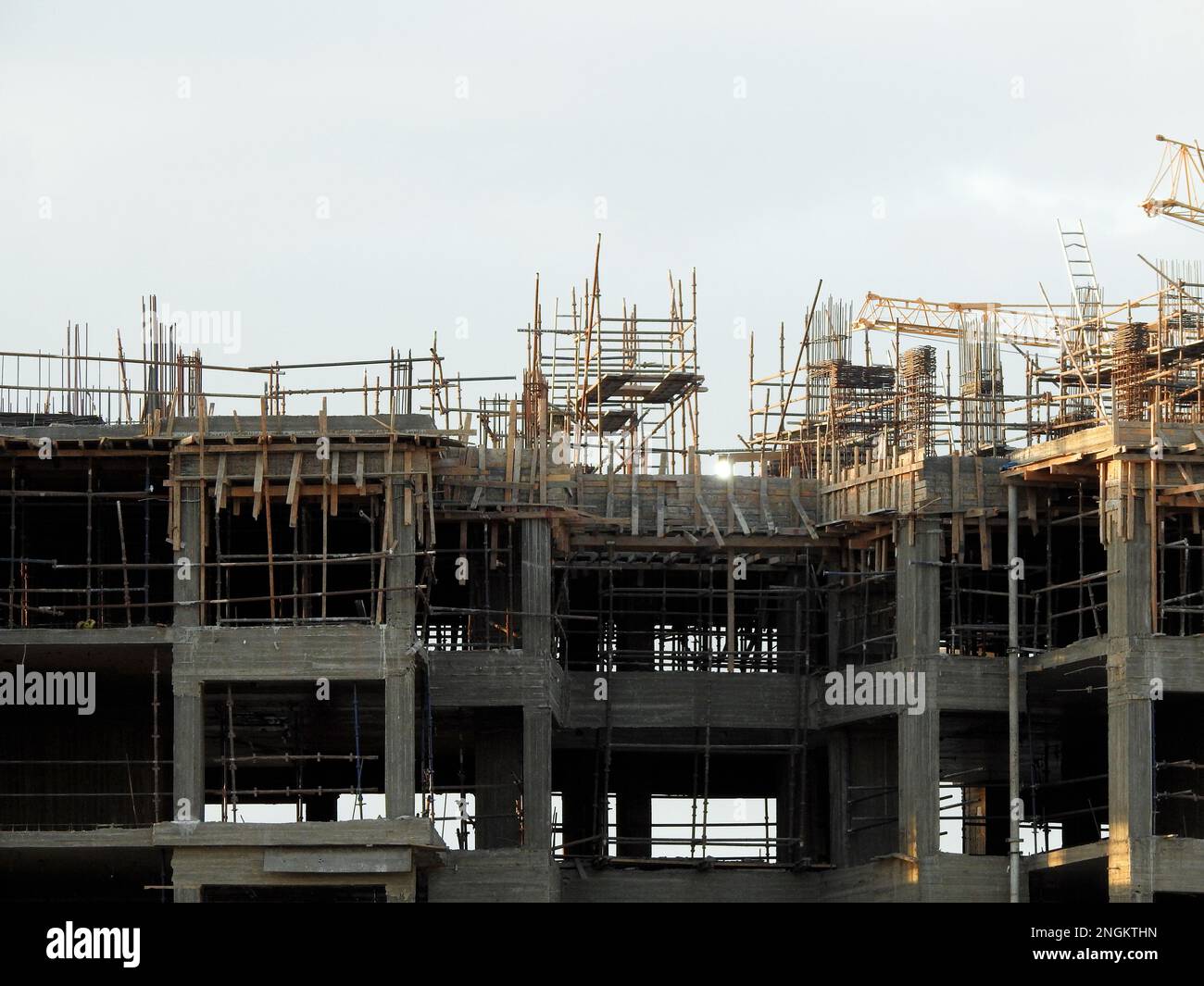 A construction site of new residential buildings and high rise with ...