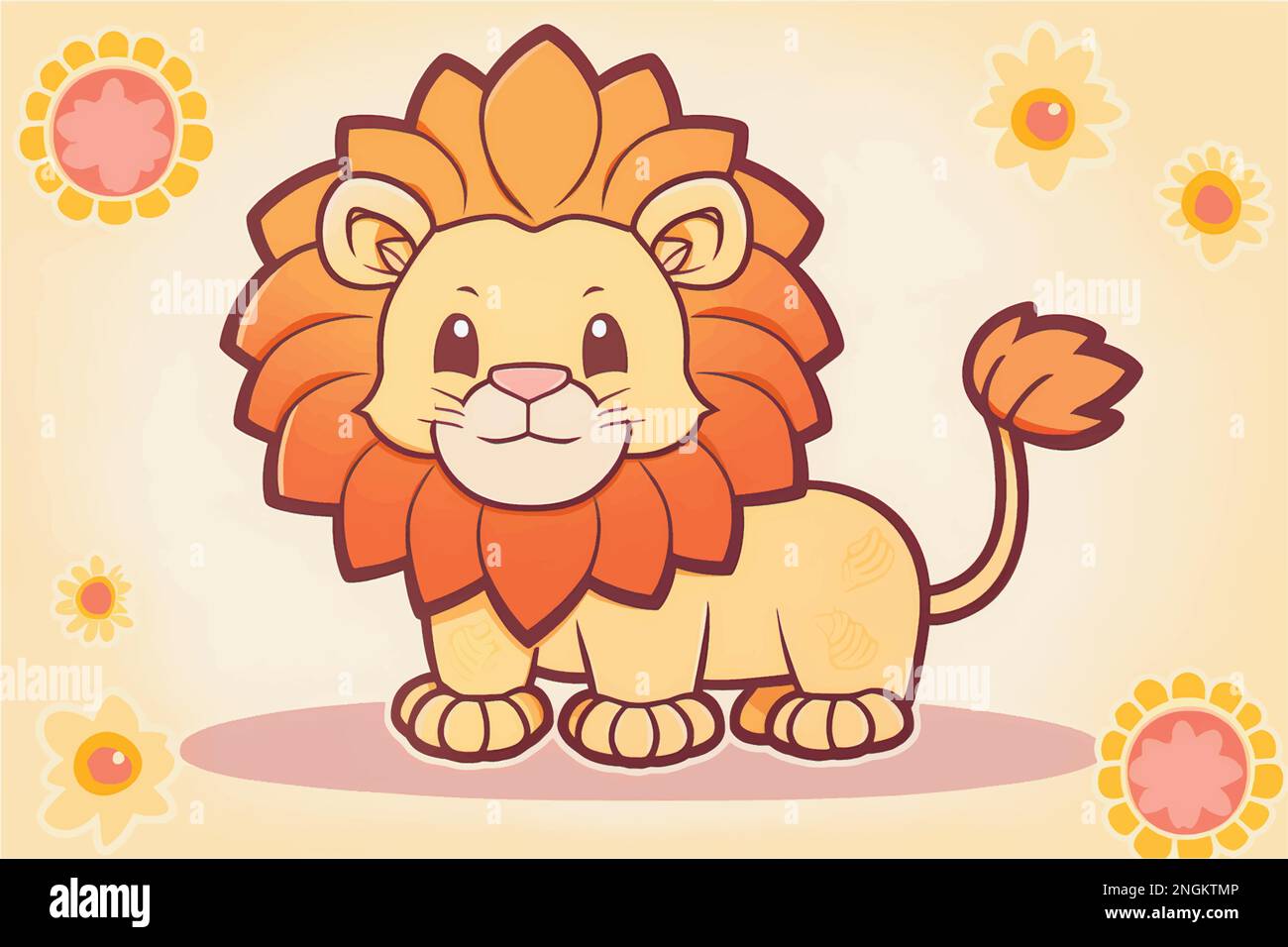 This playful illustration of a friendly lion with a nature background ...