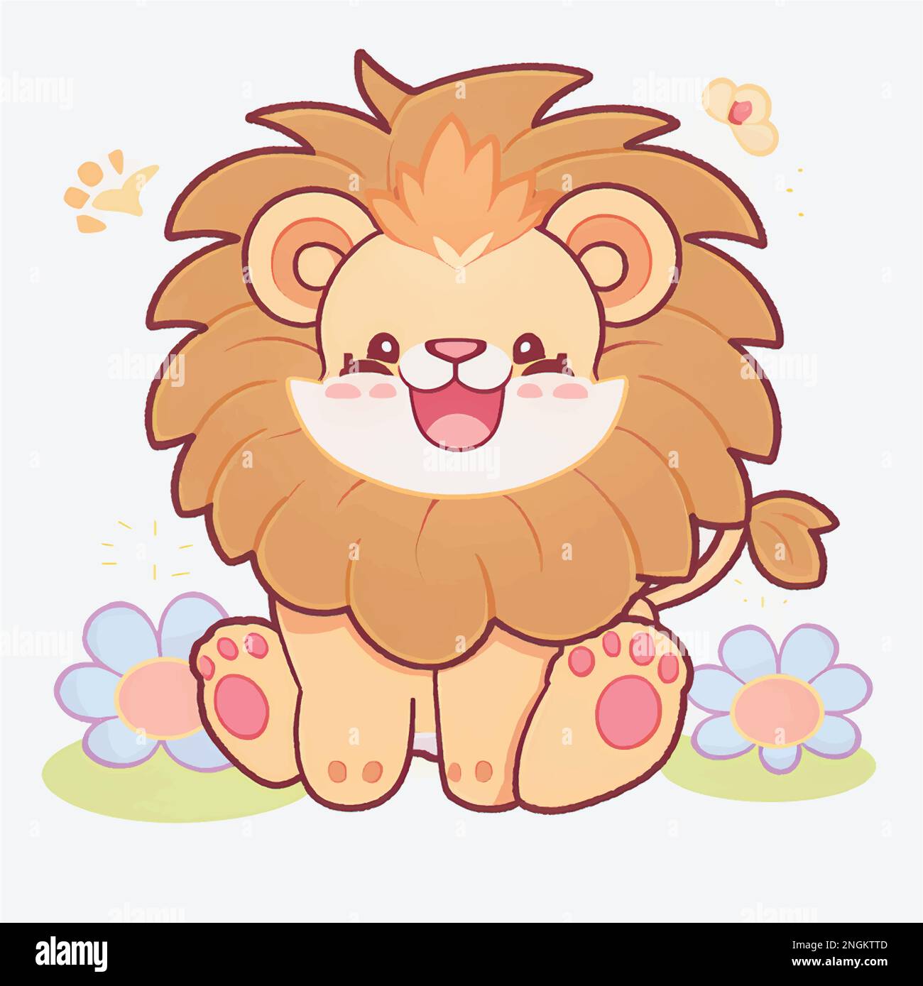 This playful illustration of a friendly lion with a nature background ...