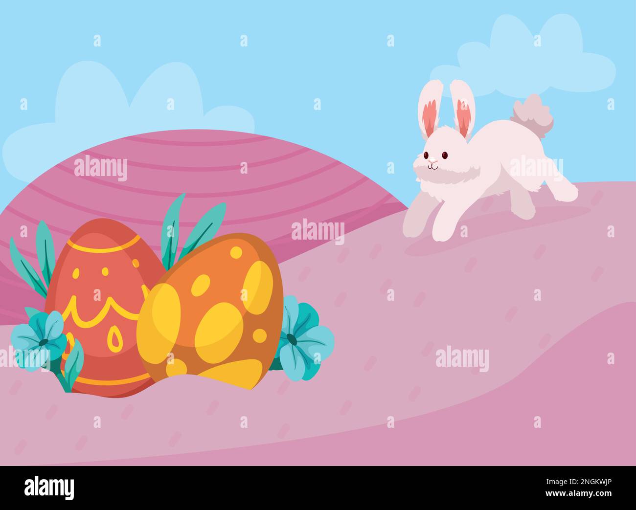 spring eggs with rabbit running Stock Vector Image & Art - Alamy