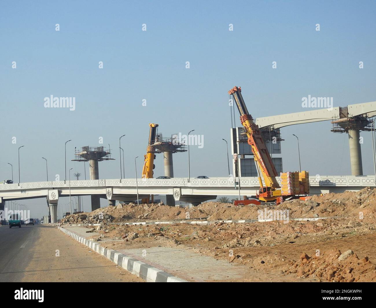 Cairo, Egypt, February 15 2023: Construction site of new Cairo monorail ...