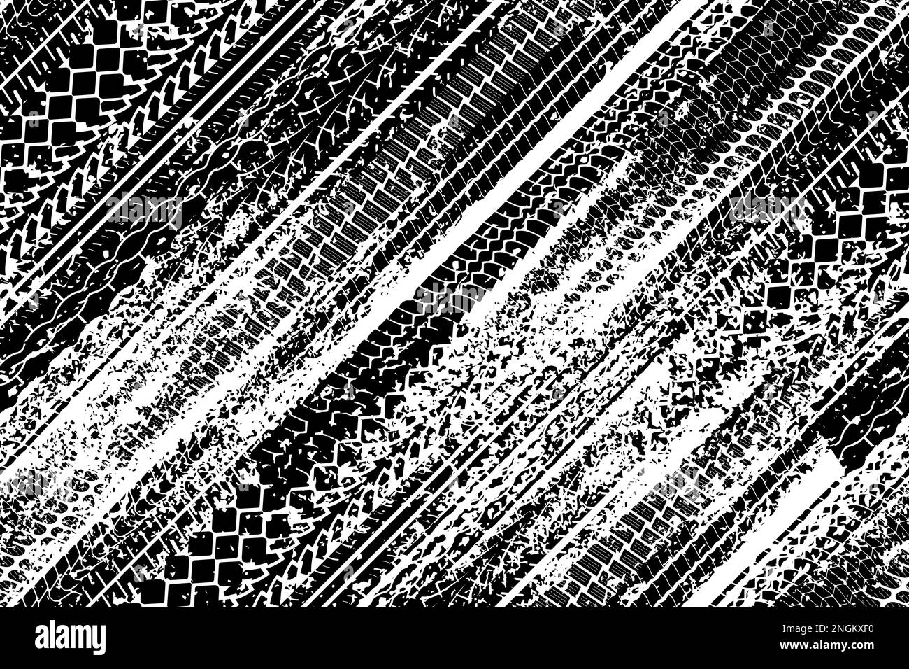 Diagonal black tire tread print or car track with grunge effect ...