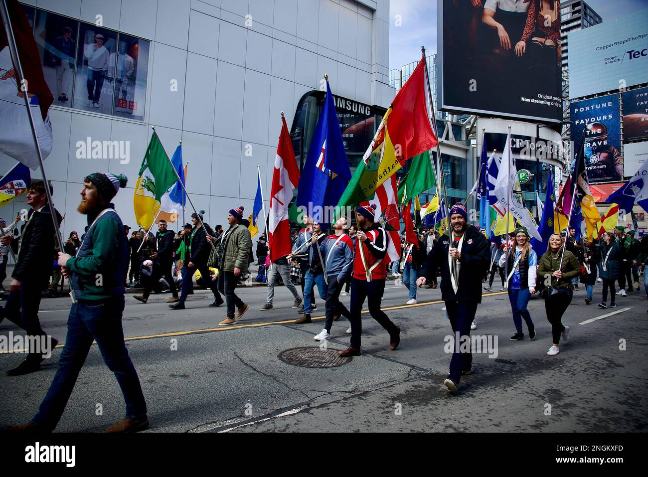 Toronto Ontario, Canada- March 20th, 2022: People marching with lots of ...