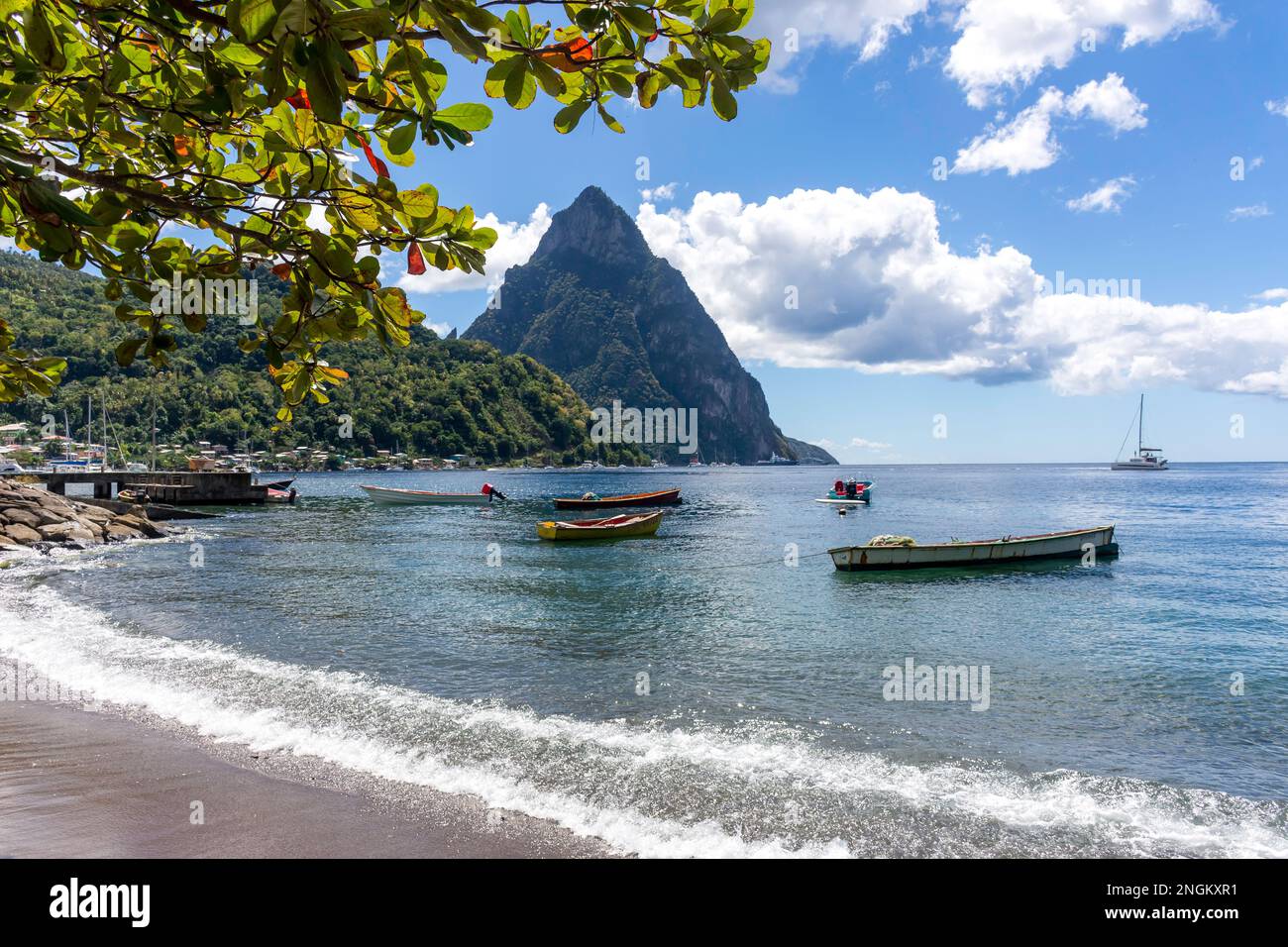 View of The Pitons from beach of Soufrière, Soufrière District, Saint ...
