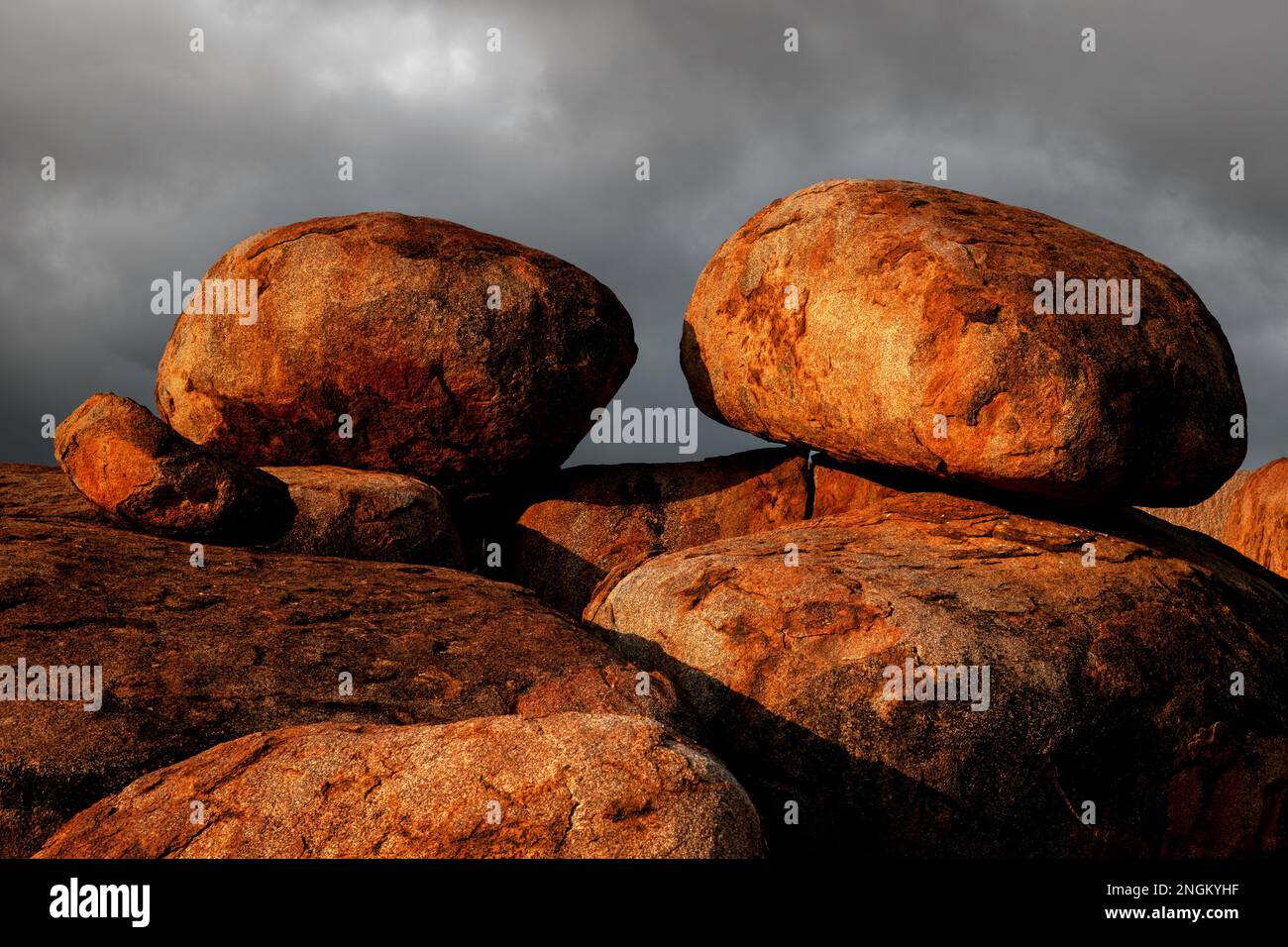 Famous rock formation of Devils Marbles in Australia's red heart Stock ...