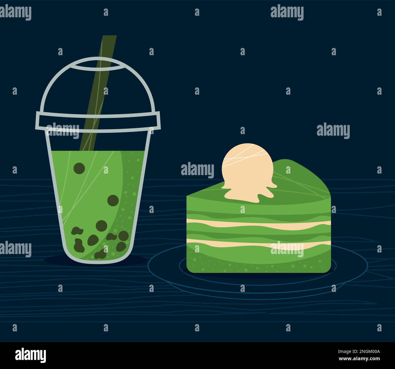 matcha drink and cake Stock Vector Image & Art - Alamy