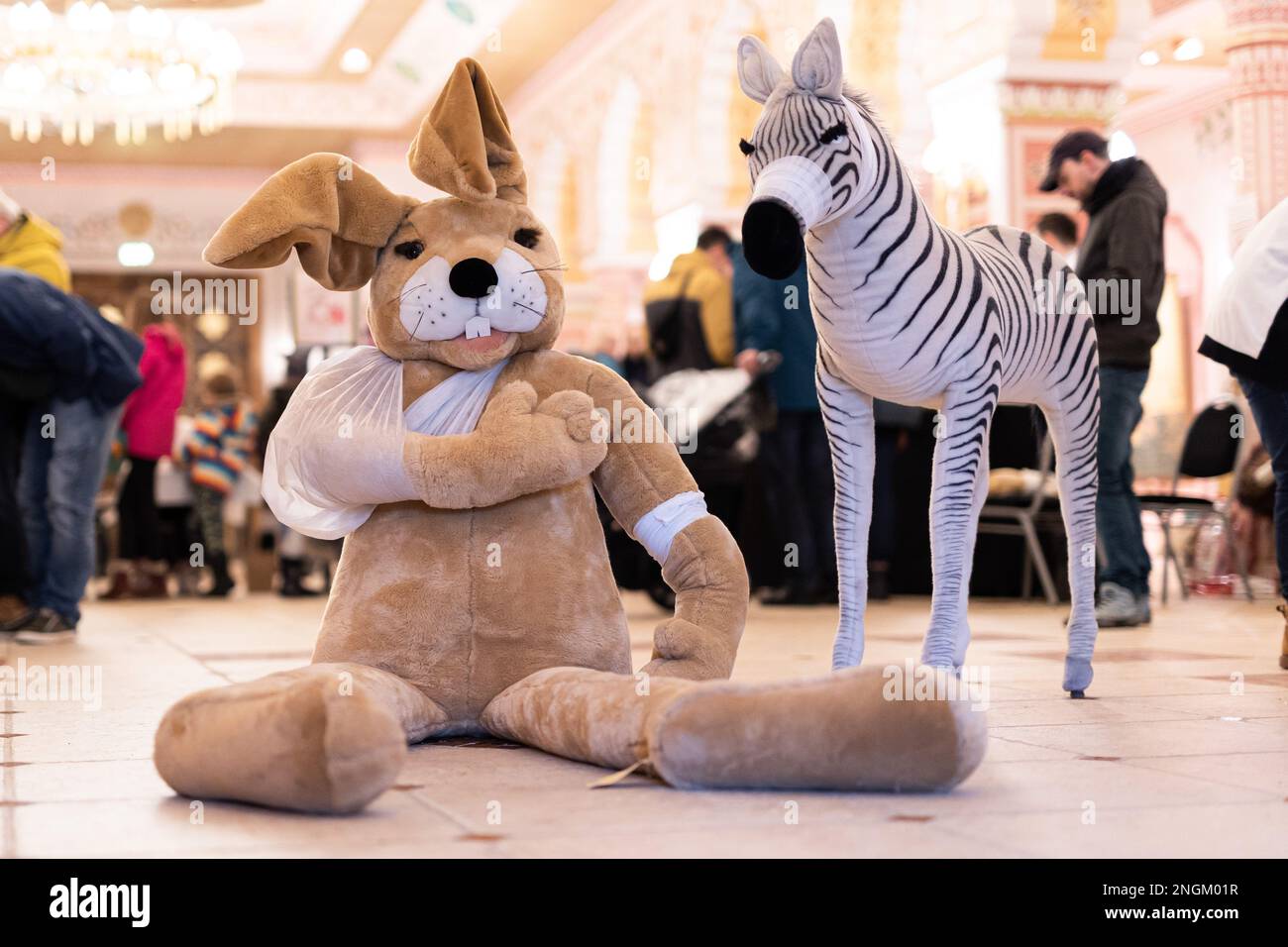 Hanover, Germany. 18th Feb, 2023. A stuffed rabbit and a stuffed zebra ...