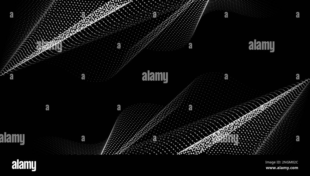 Abstract Dark Background With Wavy Grid Of Dots Futuristic Wavy