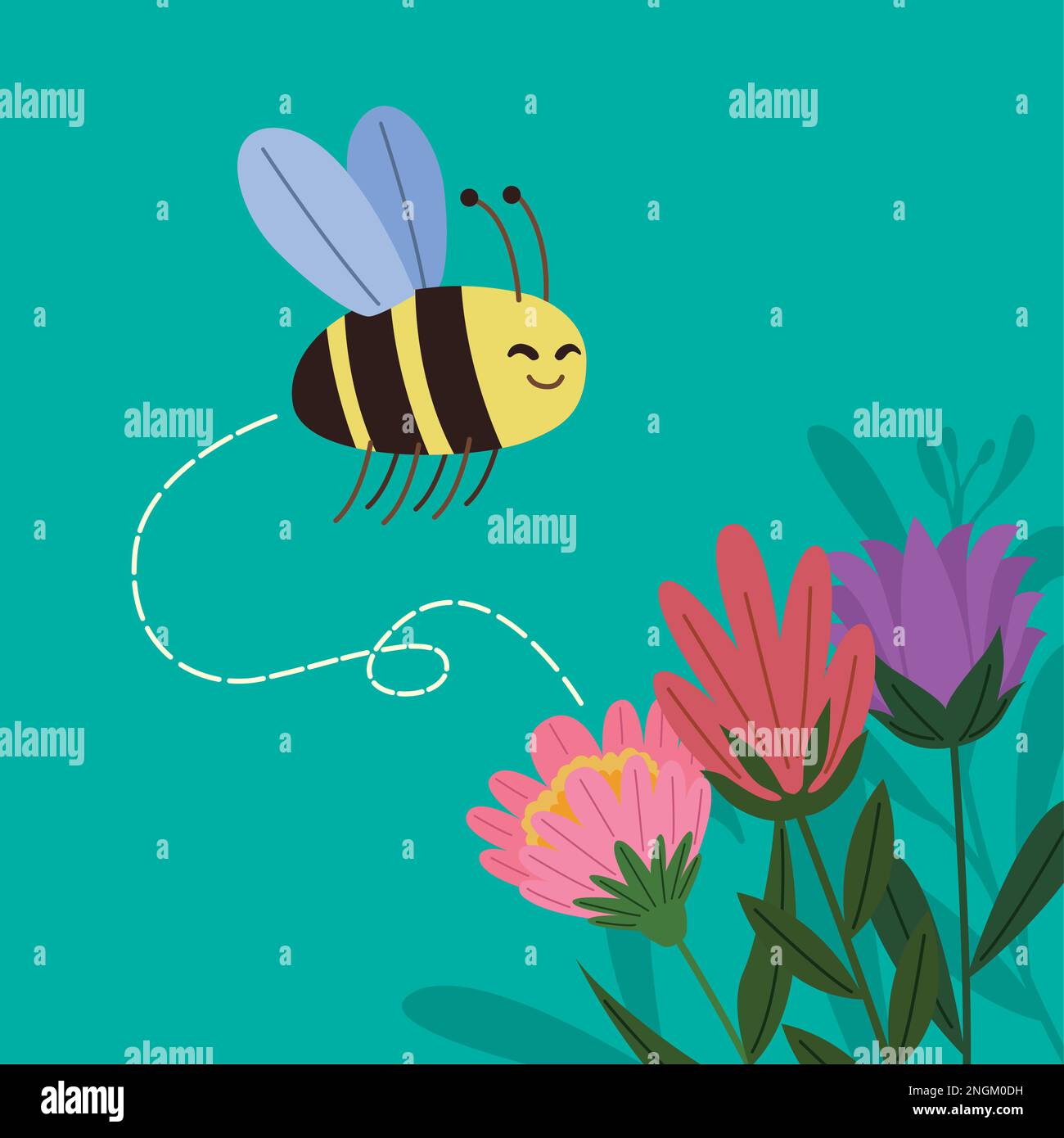 bee with spring flowers Stock Vector Image & Art - Alamy