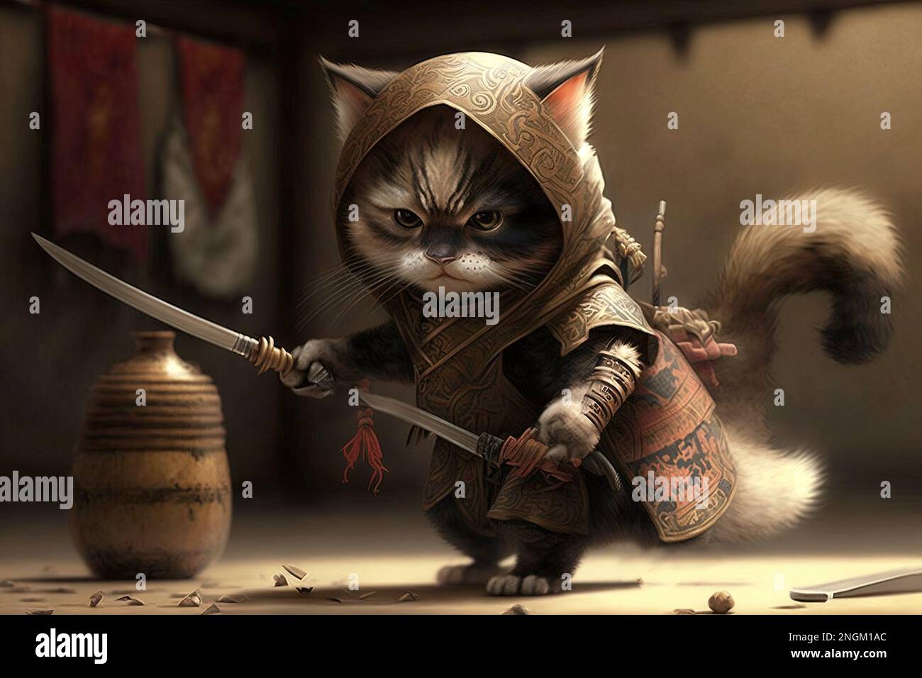 Funny ninja cat vector hi-res stock photography and images - Alamy