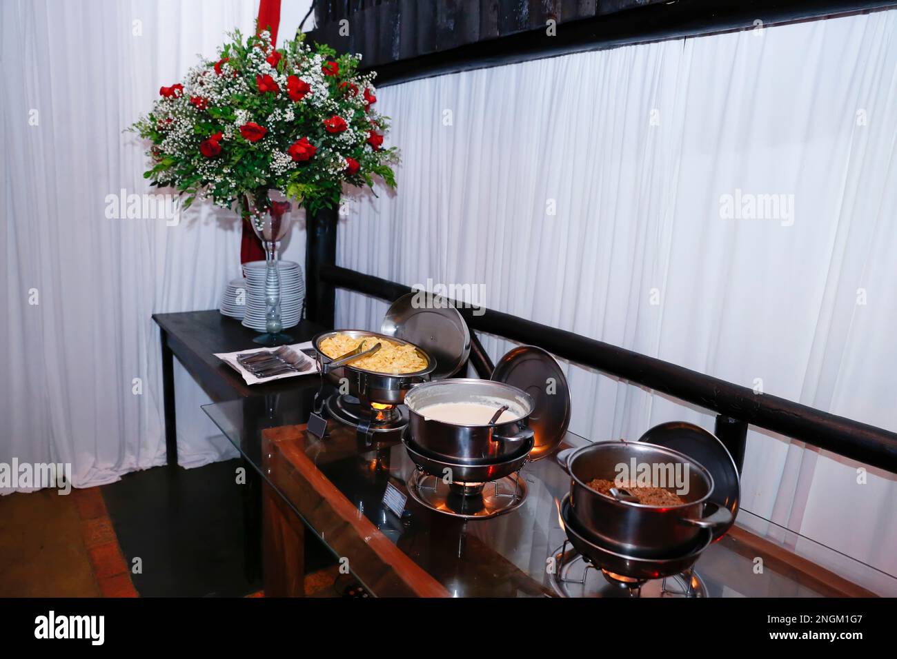 buffet served with various savory foods at a party, snacks board ...