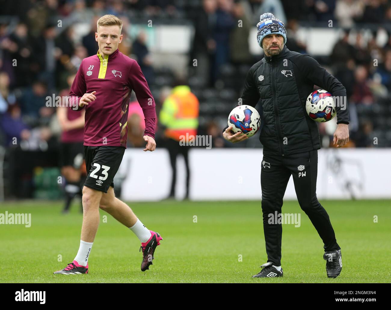 Derby County's Harvey White (left) and Derby County manager Paul Warne ...