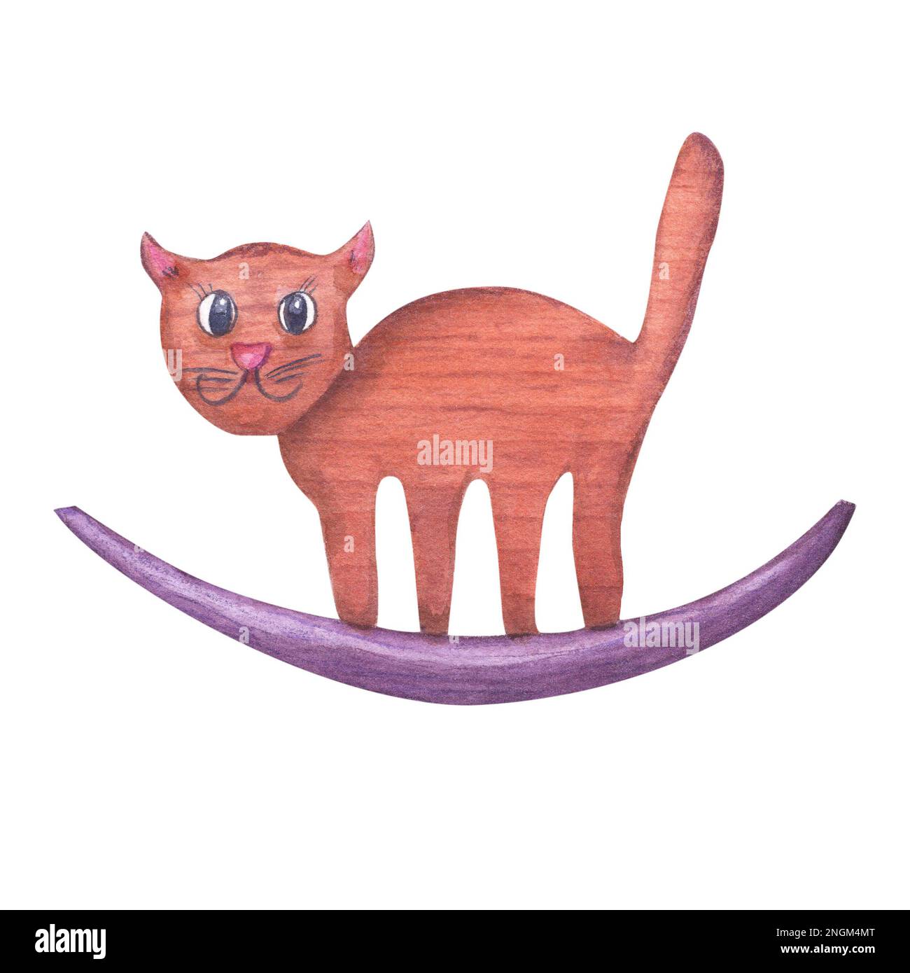 Watercolor illustration of kid wooden cat isolated on white background ...