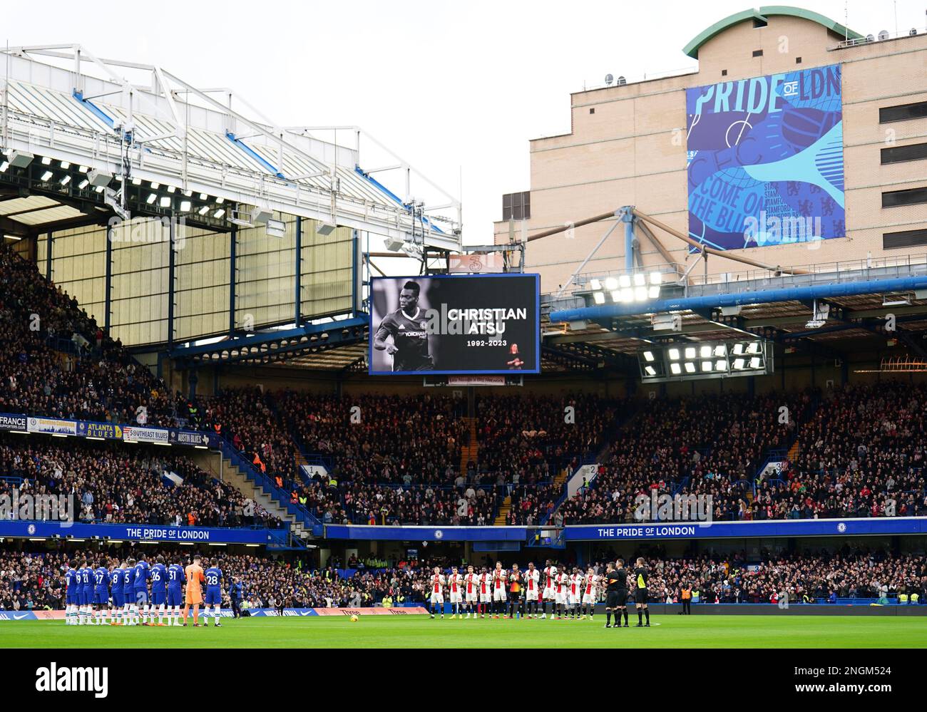 Players observe a moments applause in memory of Christian Atsu who has ...