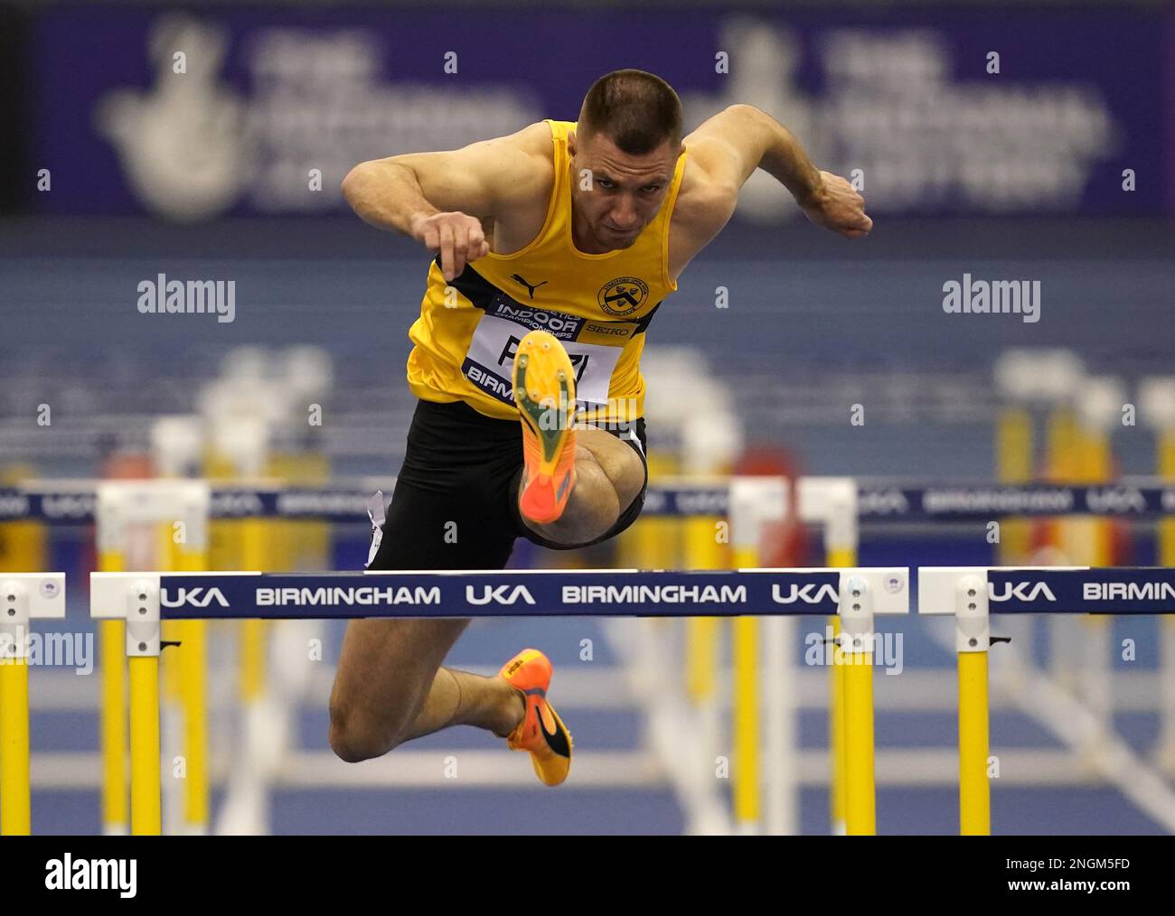 Andrew Pozzi in action during heat four of Men's 60 metres hurdles ...