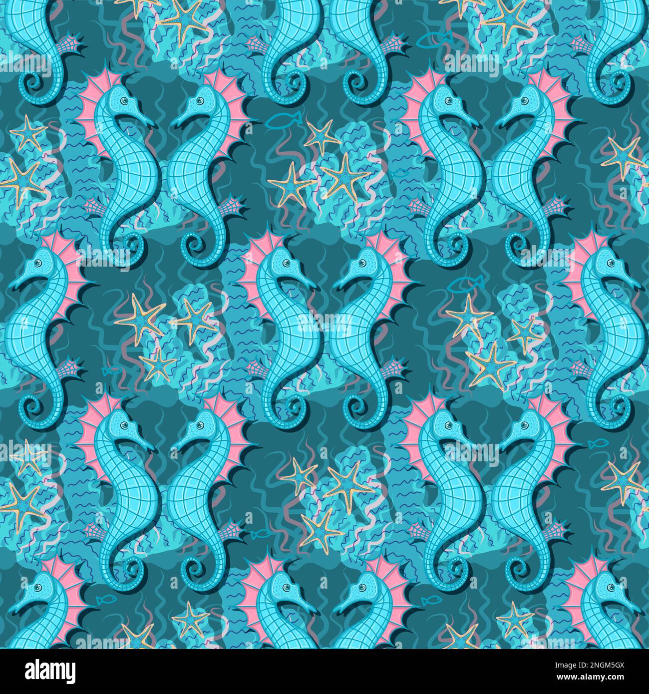seahorse pattern. seamless pattern in nautical style. Underwater ...