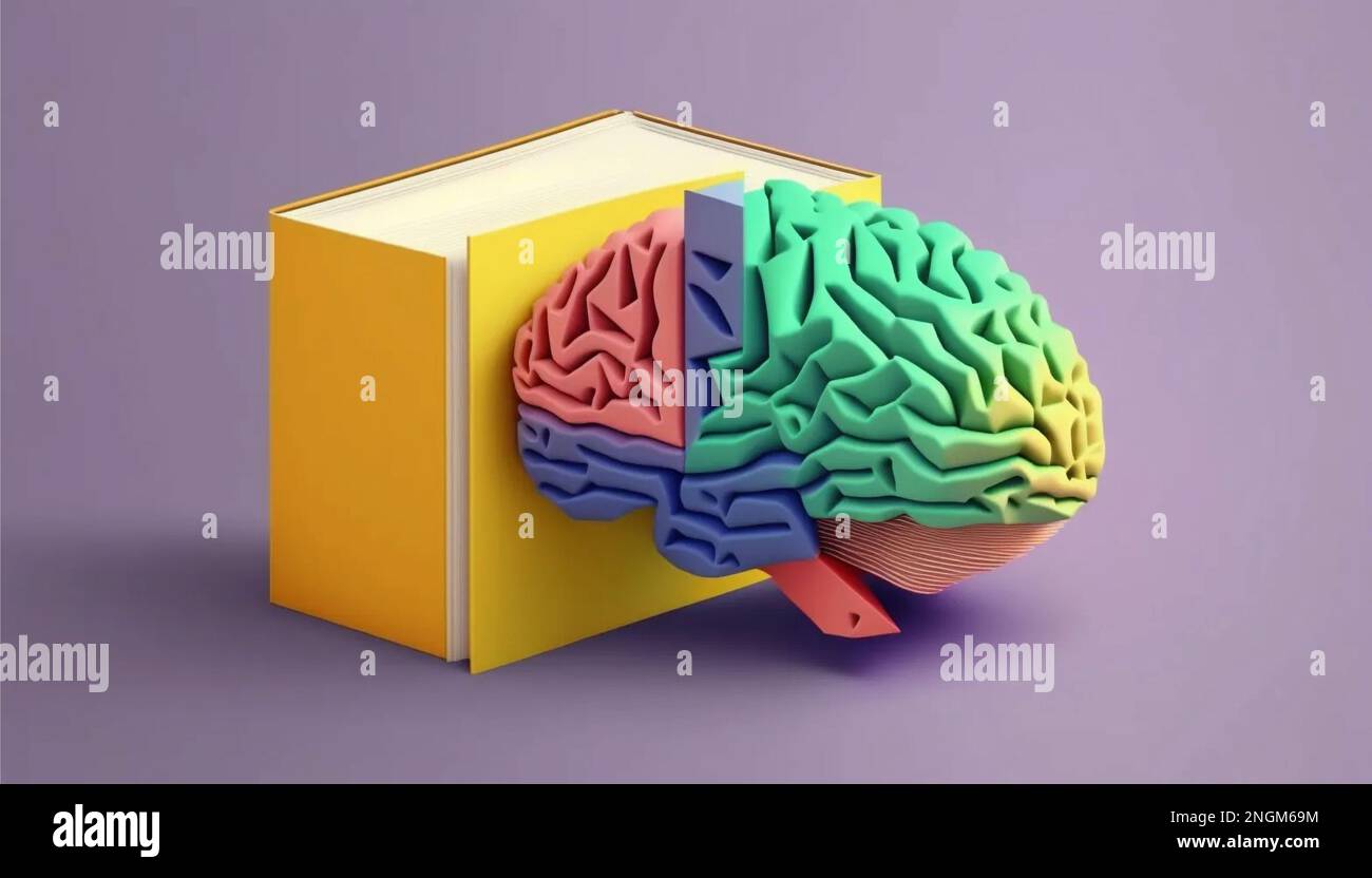 Illustration of a human brain and a book. Idea concept. High quality ...