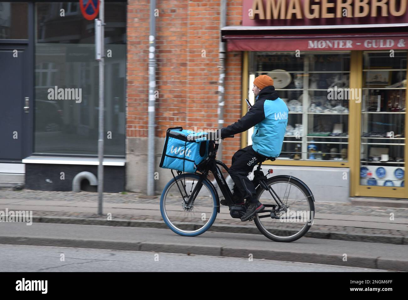 Copenhagen/Denmark/18 ebruary 2023/ Wolt partner food delivery male ...