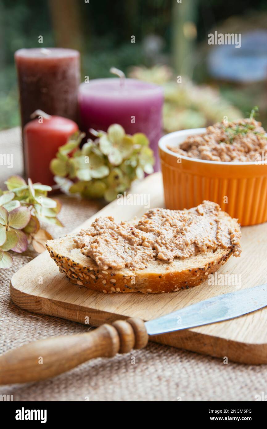 Homemade bread spread made from mushrooms and walnuts Stock Photo - Alamy