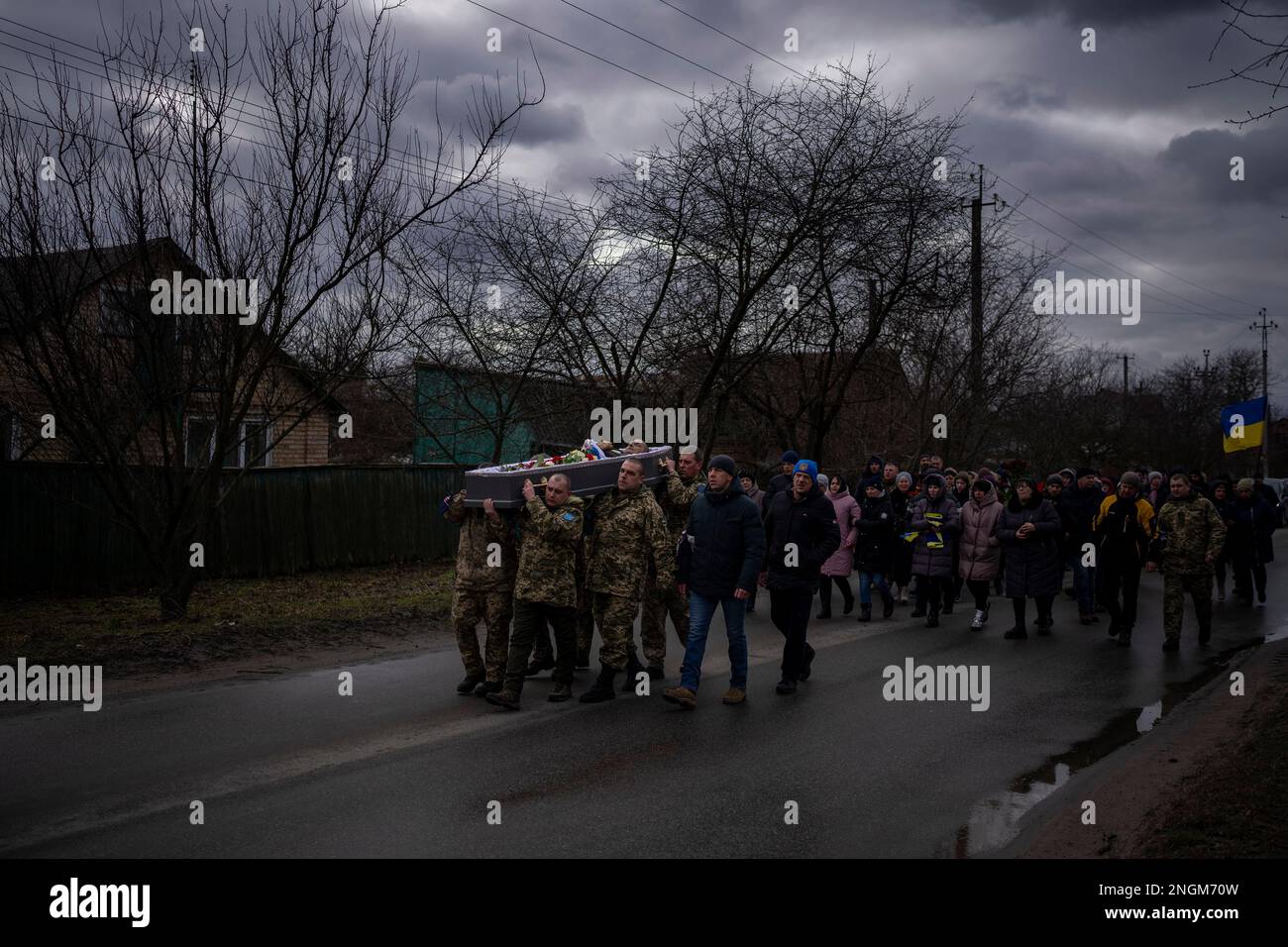 Ukrainian soldiers carry the body of Kostiantyn, 35, during his funeral ...