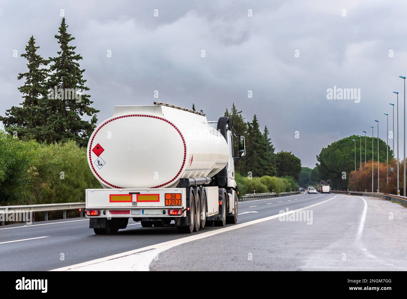 Tanker truck with dangerous goods license plates for transporting fuel ...