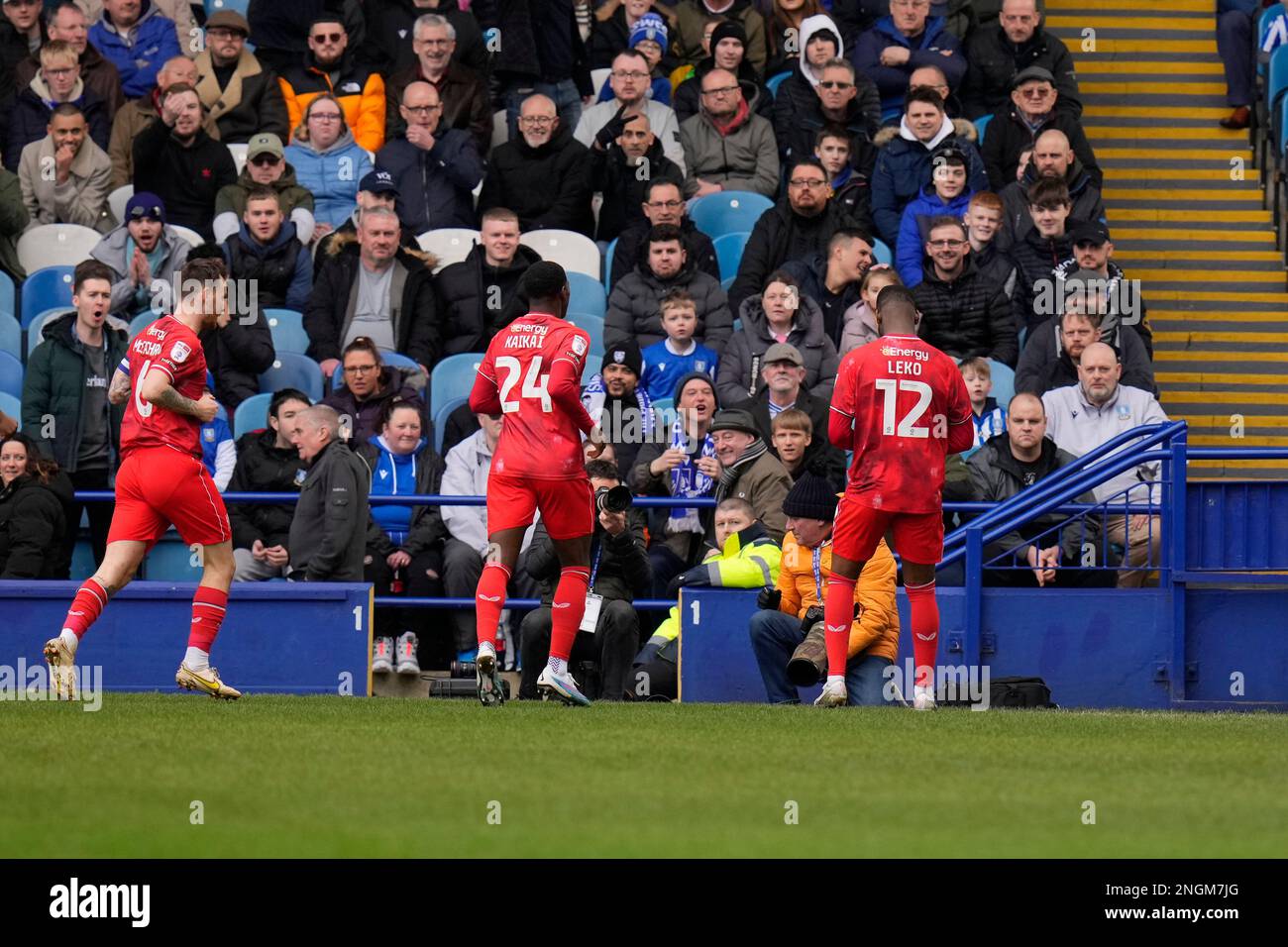 Sheffield, UK. 18th Feb, 2023. Jonathan Leko #12 of MK Dons celebrates ...