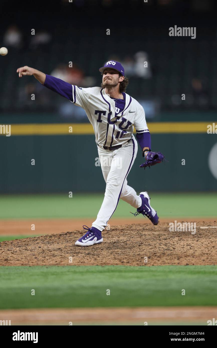 February 17, 2023: Luke Savage #16 Horned Frog pitcher works from the ...
