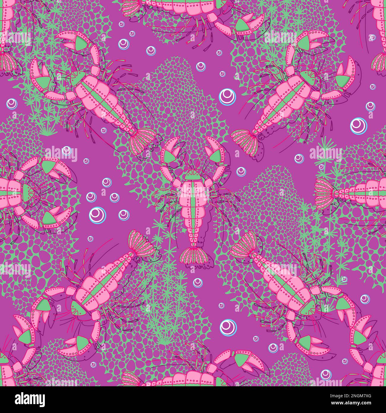 sea crawfish pattern. seamless pattern in nautical style. Underwater ...