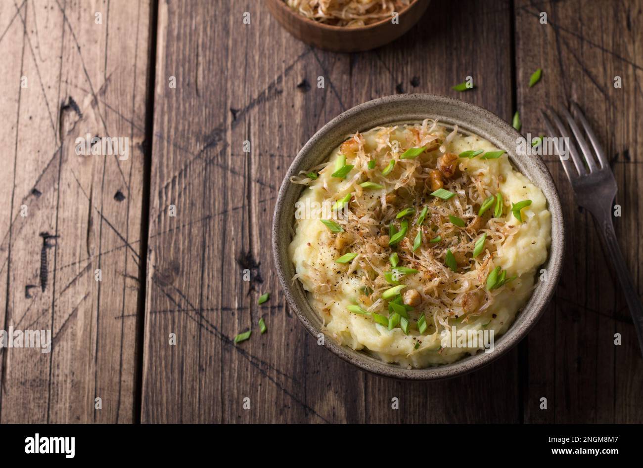 Traditional Irish dish colcannon, mashed potatoes with cabbage and ...