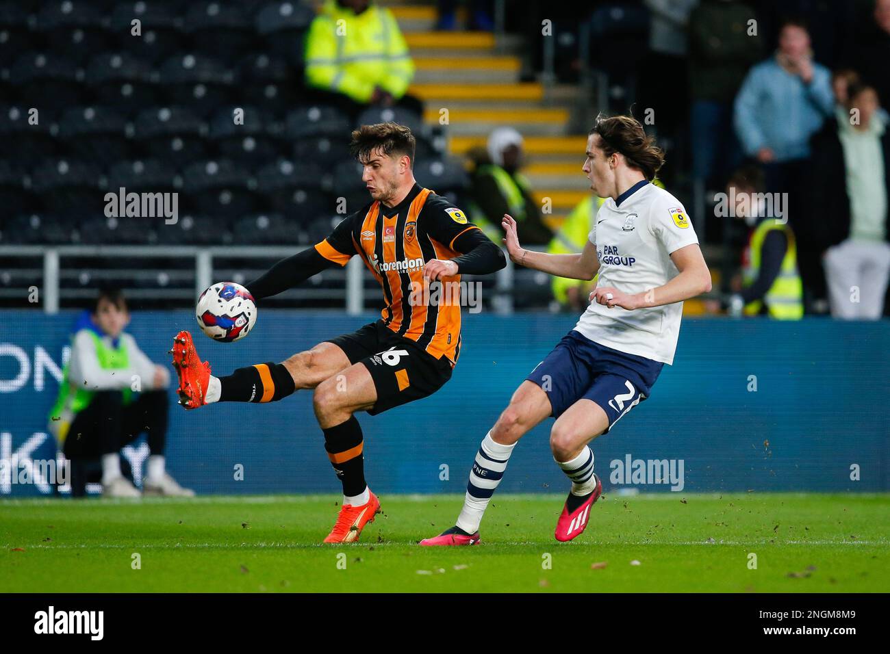 Ryan Longman #16 of Hull City and Alvaro Fernandez #2 of Preston North ...