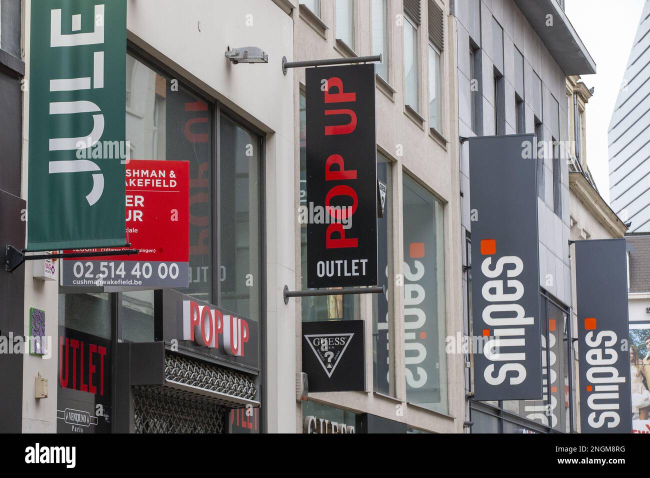 Illustration picture shows logos of brands Jules, Pop Up outlet, Snipes ...