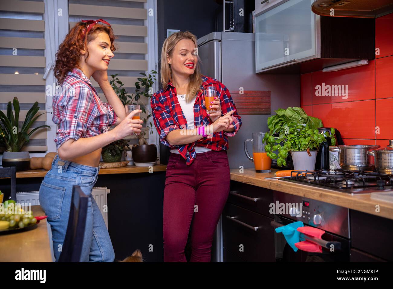 cooking a healthy meal together with a friend in the kitchen Stock ...