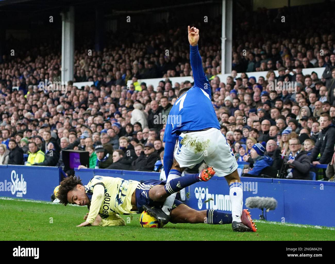 Leeds United's Tyler Adams tackles Everton's Dwight McNeil leading to a ...
