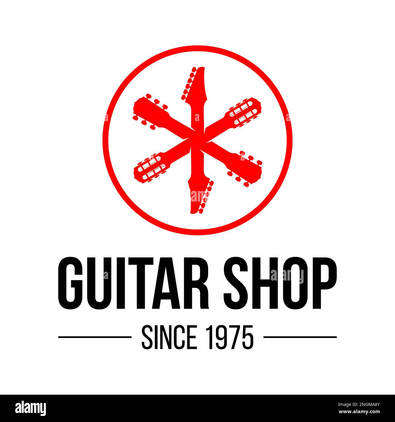 Guitar shop logo vector template, with different shape guitar heads ...