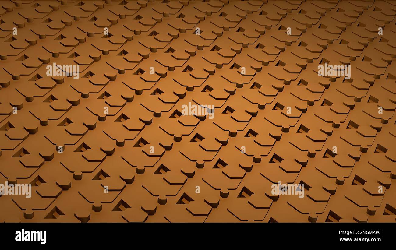 Field of copper-colored hexagons, metal plates. Abstract futuristic ...