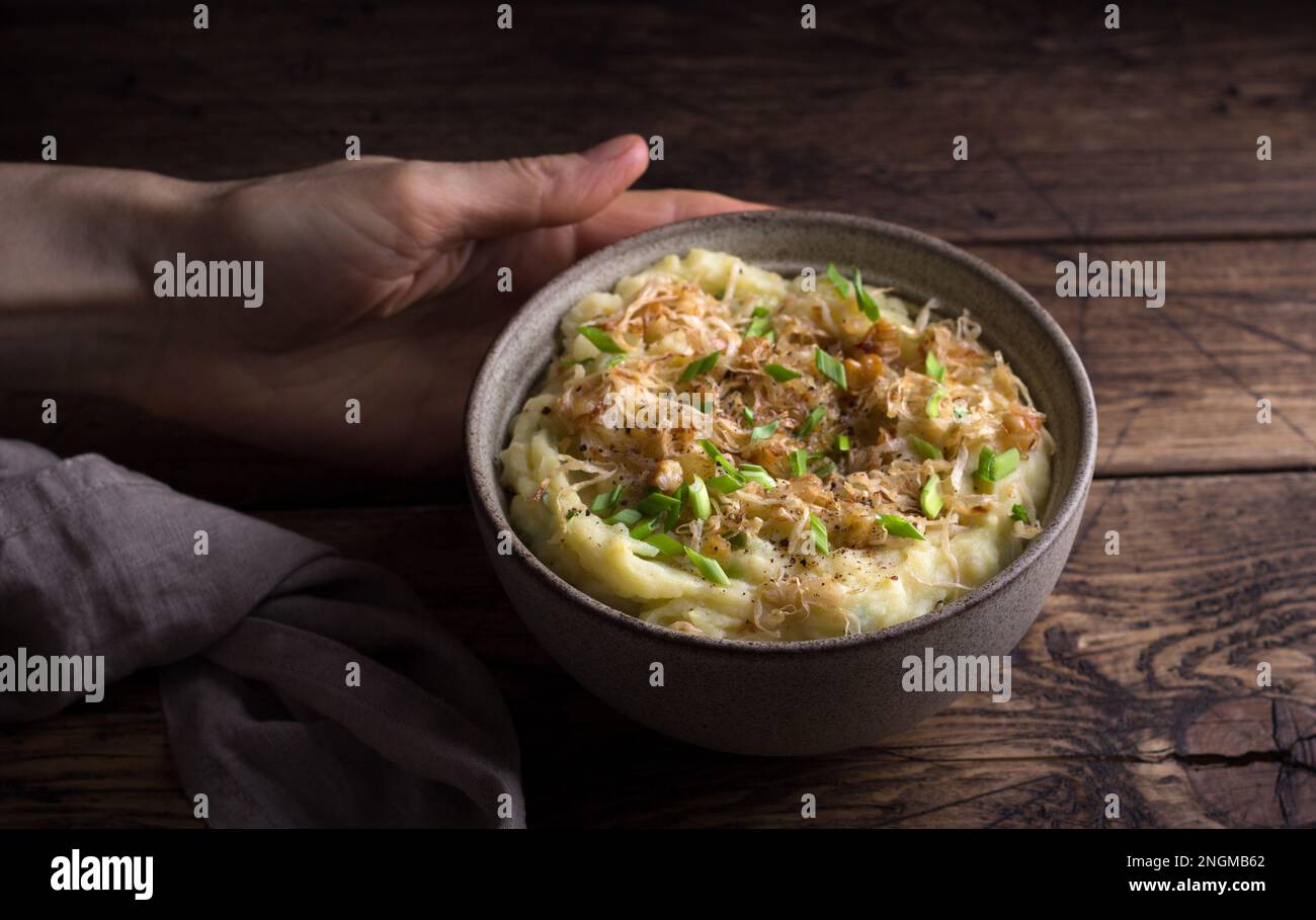 Traditional Irish dish colcannon, mashed potatoes with cabbage and ...