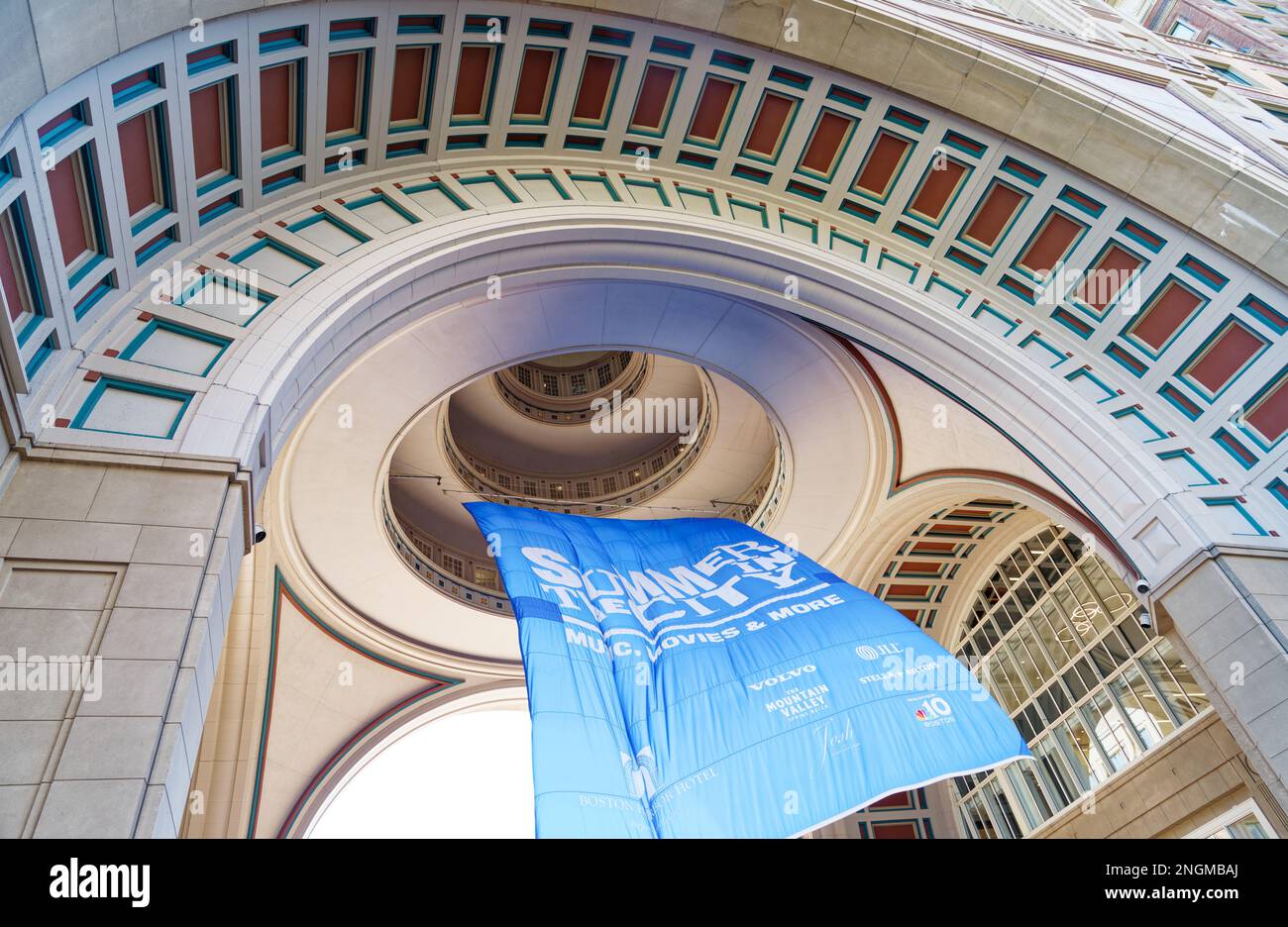 The six-story arch at Rowes Wharf Building shelters a public plaza at ...