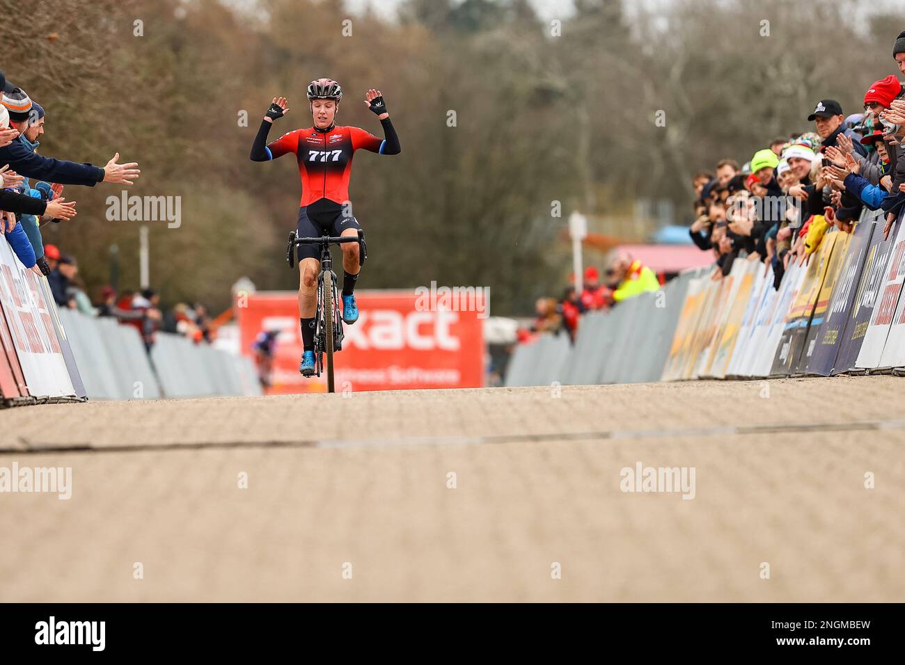 Dutch Annemarie Worst celebrates as she crosses the finish line to win ...