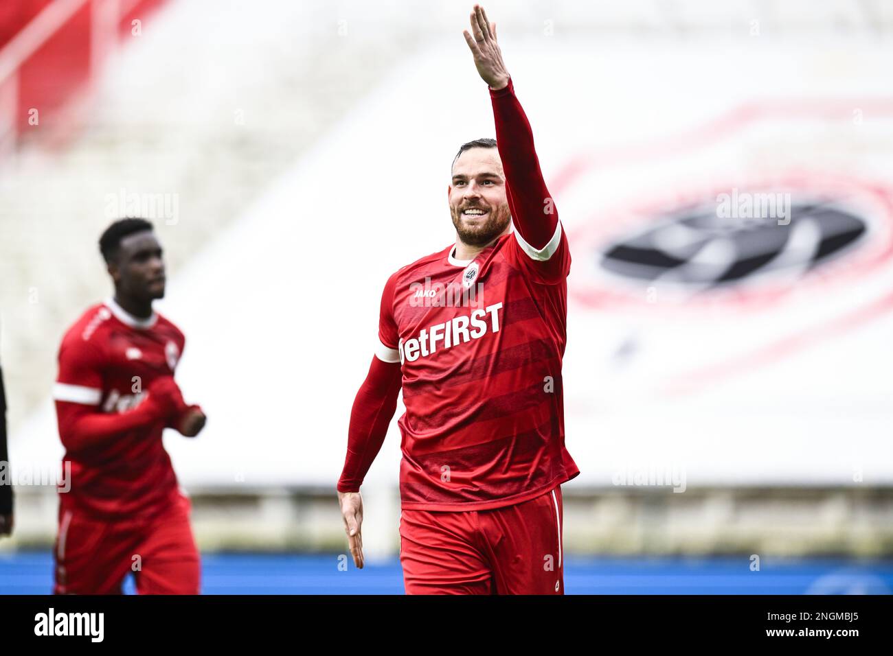 Antwerp's Vincent Janssen celebrates after scoring during a soccer ...