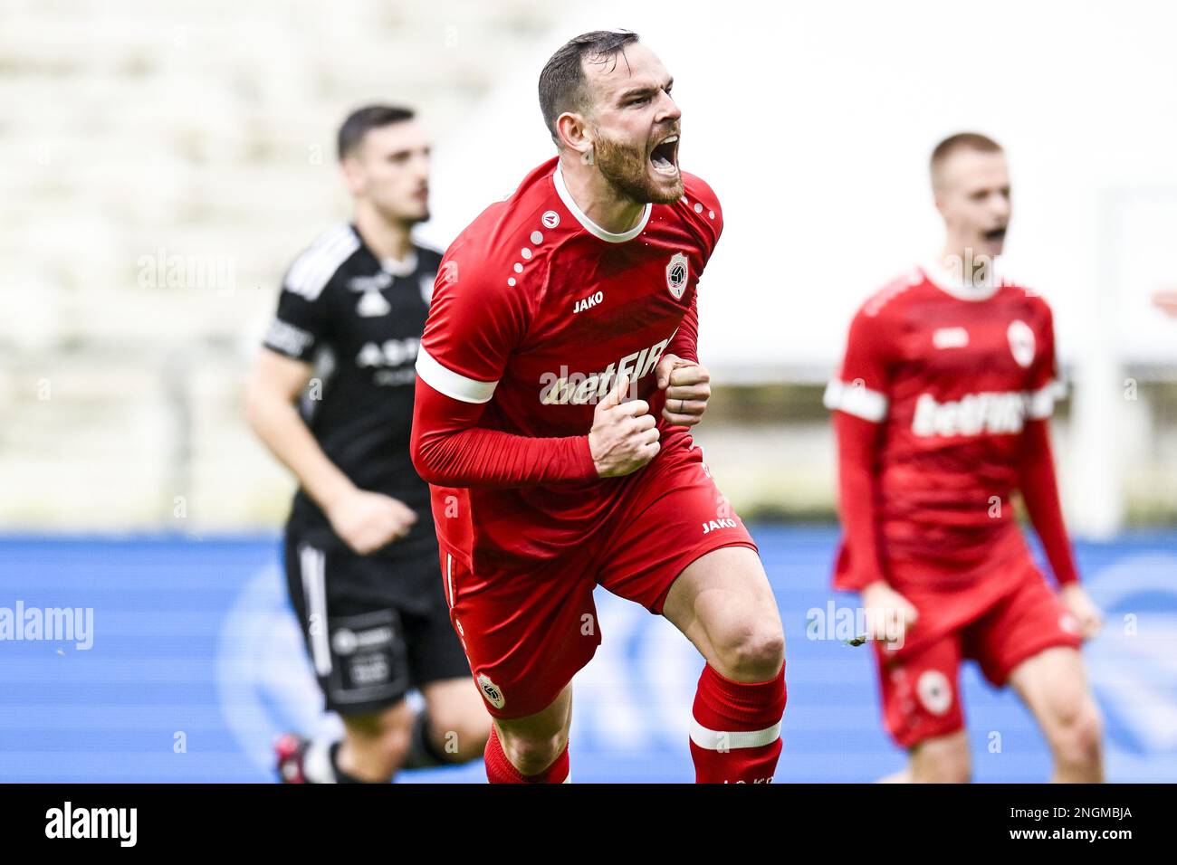 Antwerp's Vincent Janssen celebrates after scoring during a soccer ...