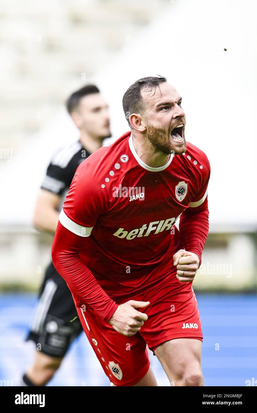 Antwerp's Vincent Janssen celebrates after scoring during a soccer ...