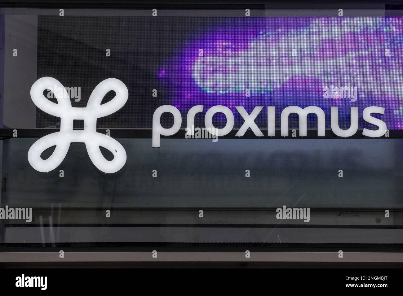 Illustration picture shows the logo of Proximus on a shop in the ...