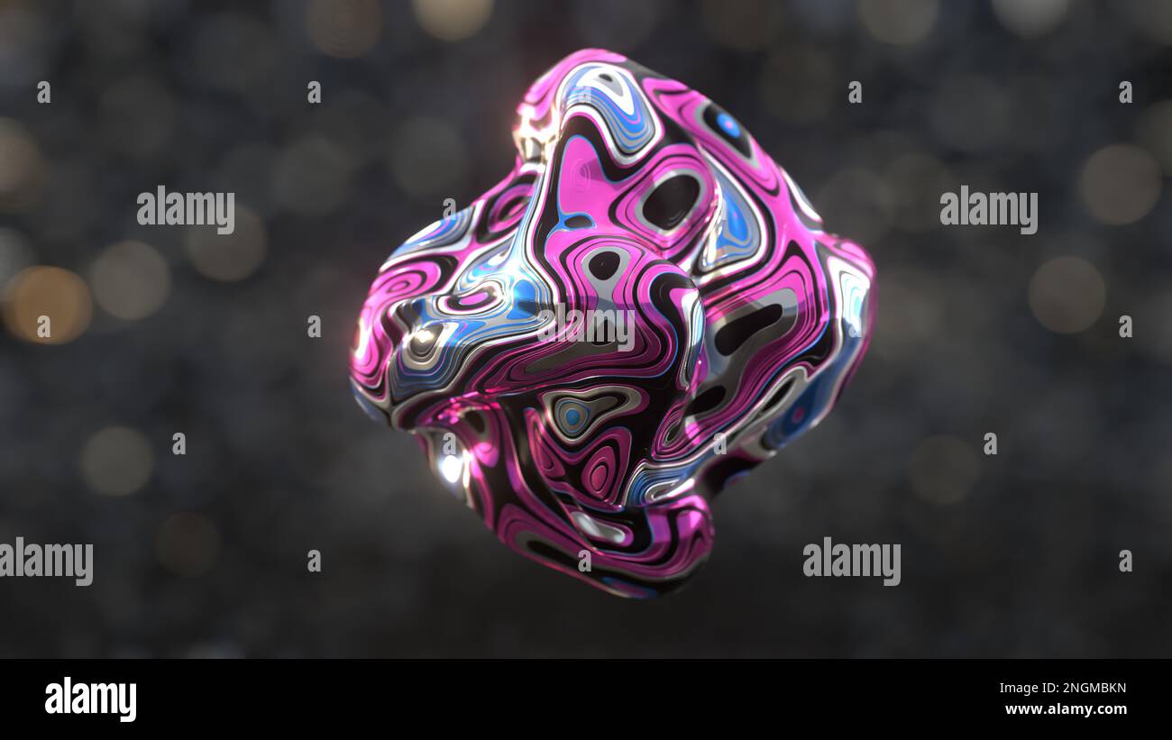 Dynamic liquid holographic rainbow metal form, abstract voronoi shining ...