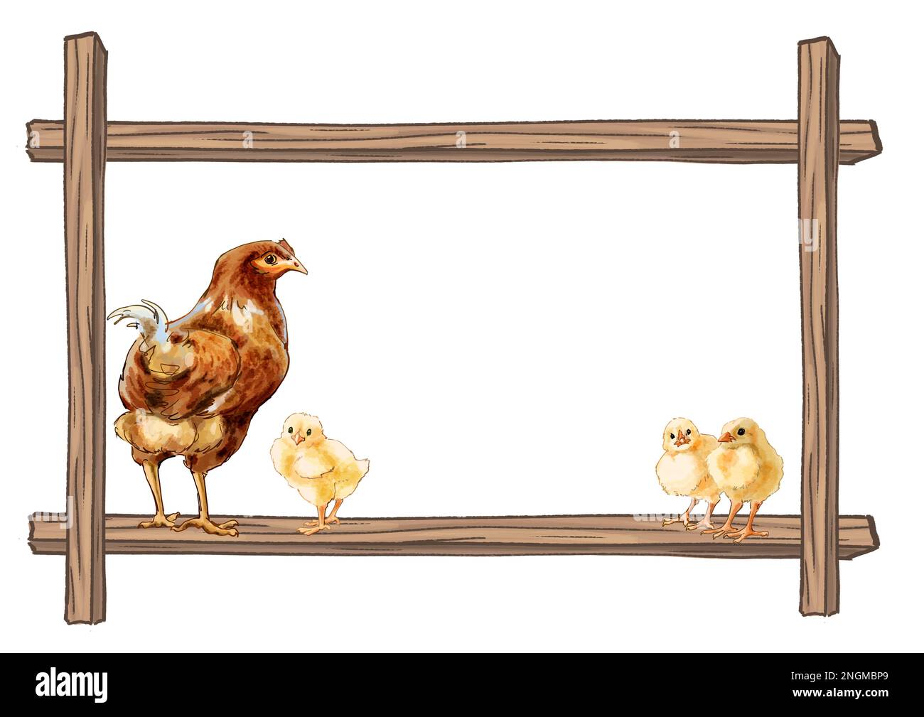 Wooden frame with farm chickens. High quality illustration Stock Photo ...