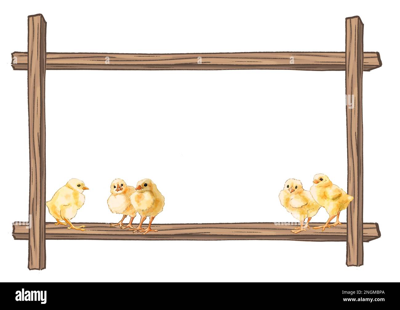 Wooden frame with farm chickens. High quality illustration Stock Photo ...