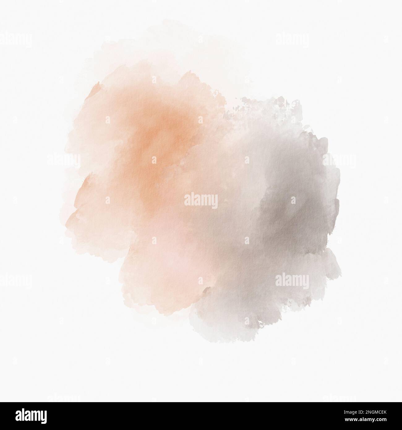 Abstract watercolor splash on white background. Soft peach, grey color ...