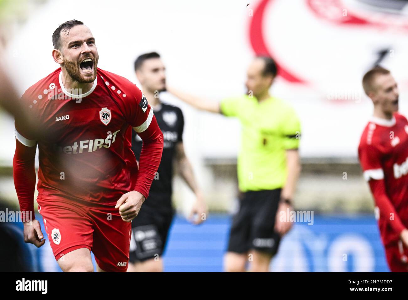 Antwerp's Vincent Janssen celebrates after scoring during a soccer ...