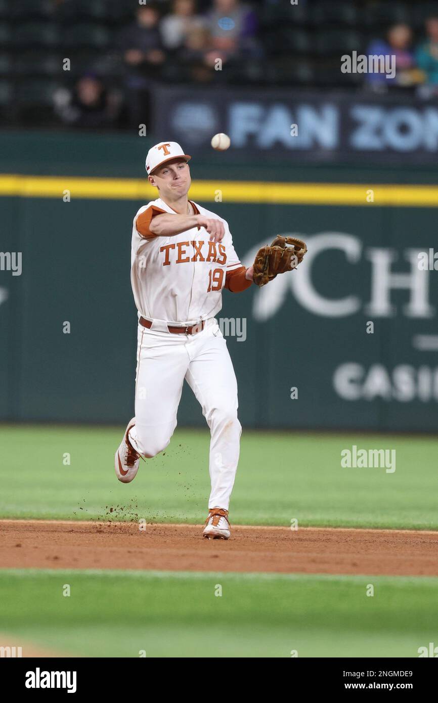 February 17, 2023: Mitchell Daly #19 Texas short stop makes a throw to ...
