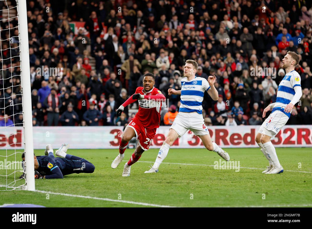 Middlesbrough's Chuba Akpom celebrates his 2nd goal during the Sky Bet ...
